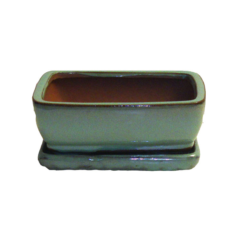 6" Aqua Rounded Rectangle Ceramic Bonsai Pot