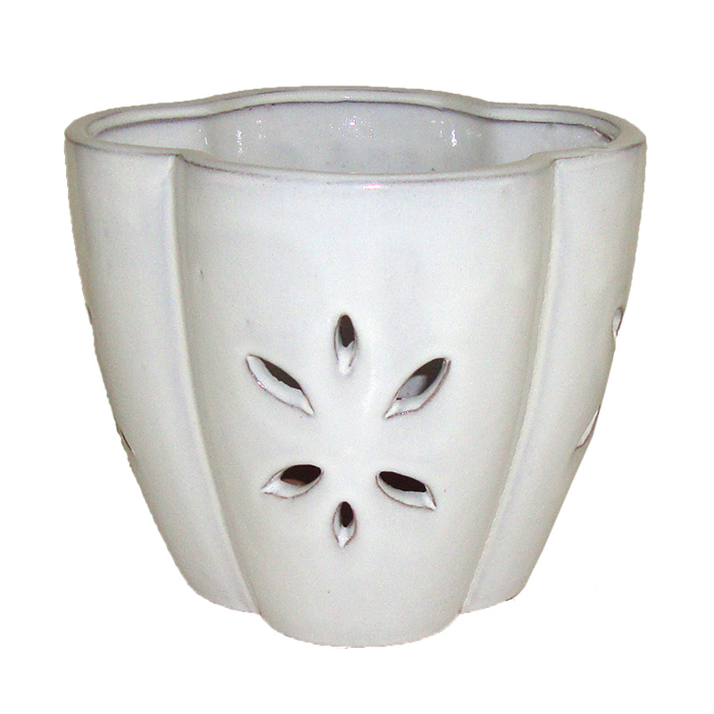 7" White Star Ceramic Orchid Pot